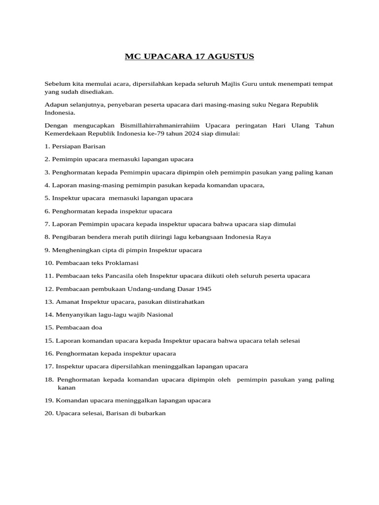 MC Upacara 17 Agustus | PDF