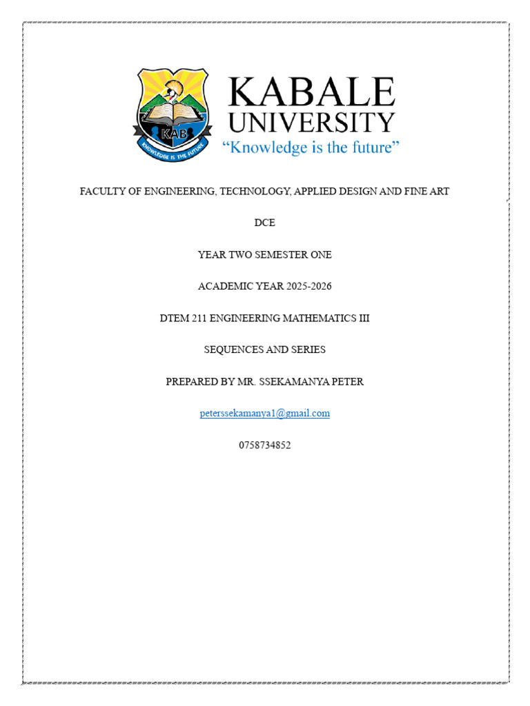 Engineering Mathematics: Sequences & Series | PDF | Summation | Series ...