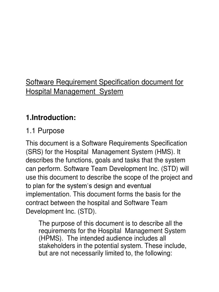 Software Requirement Specification Document For Hospital Management System | PDF | Patient ...