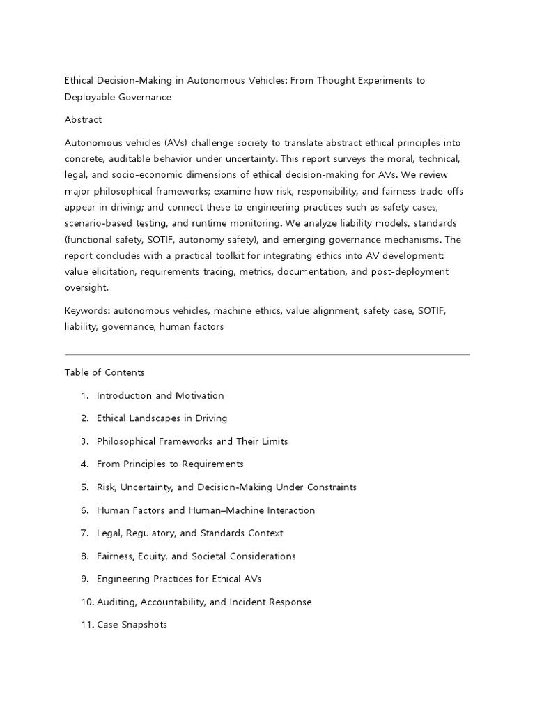 Ethical Decision Making in Autonomous Vehicles From Thought Experiments ...