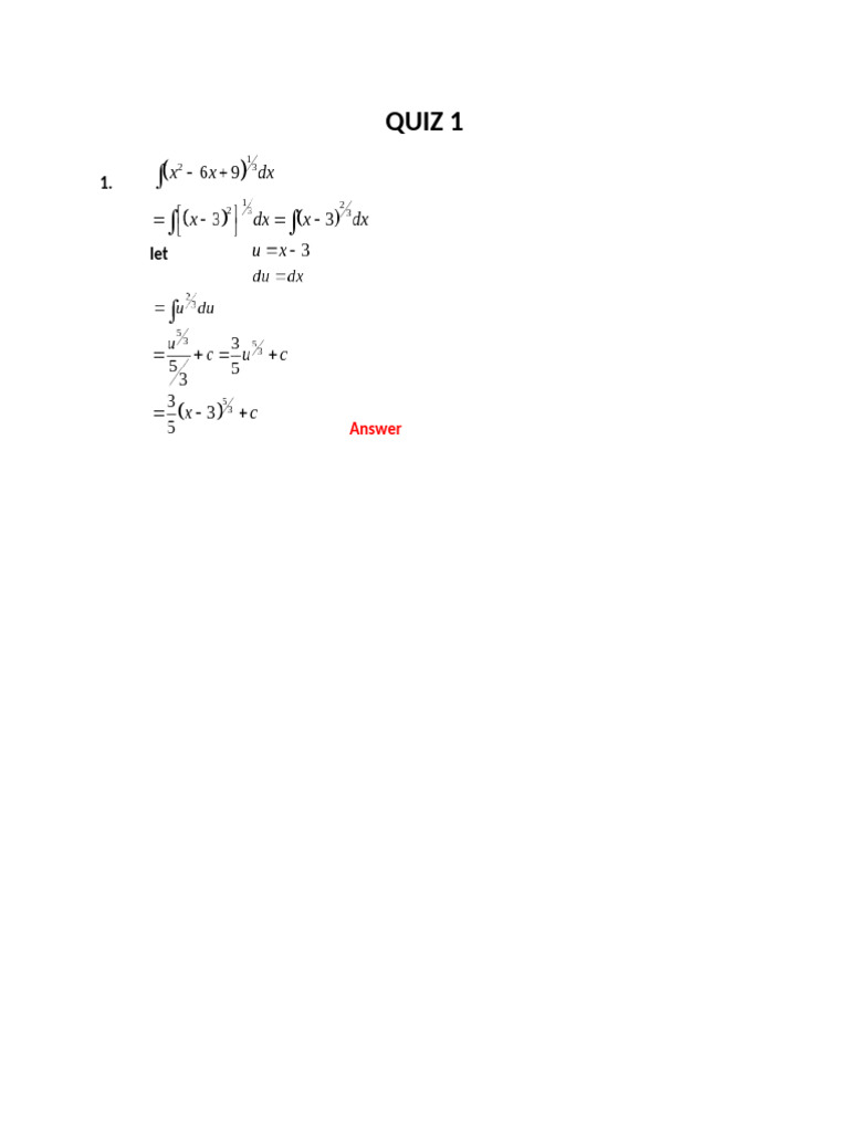 QUIZ 1 Problem 1 Integral Calculus | PDF