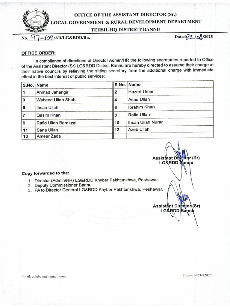 Office Orders Dated 20-08-2025 | PDF