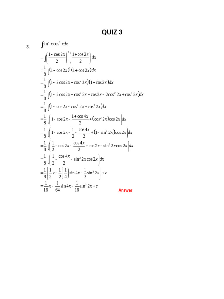 QUIZ 2 Problem 3 Integral Calculus | PDF