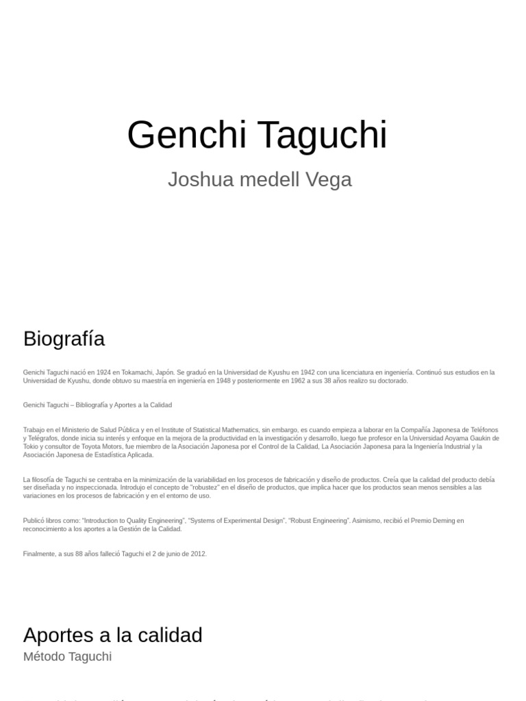 Genichi Taguchi | PDF | Calidad (comercial) | Business