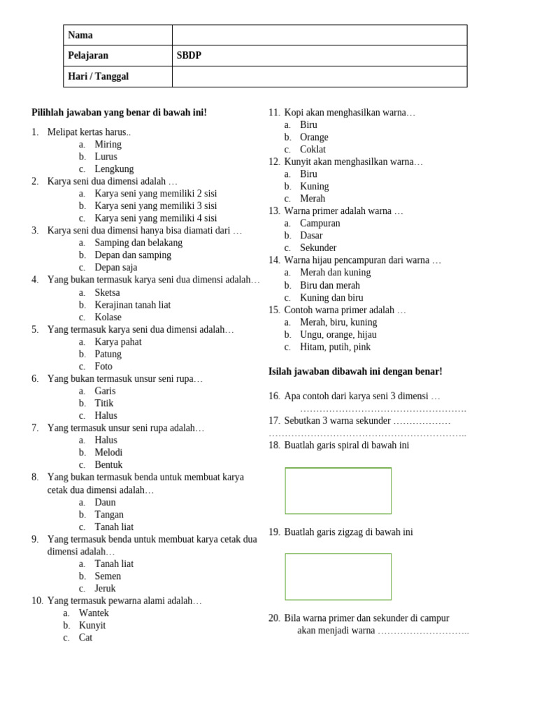 Ulangan Harian SBDP Seni Rupa | PDF