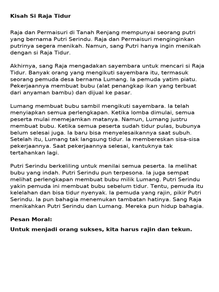 Raja Tidur dan Pemuda Rajin | PDF