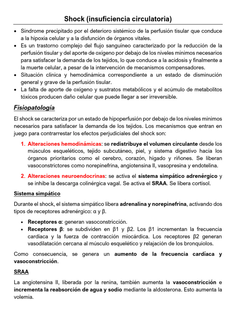 Fisiopatología del Shock Circulatorio | PDF | Choque (circulatorio ...