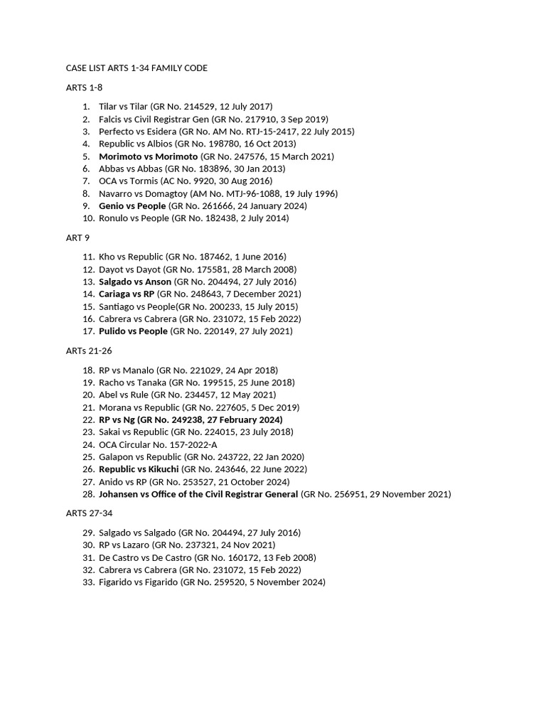 Case List Arts 1 34 FCP | PDF