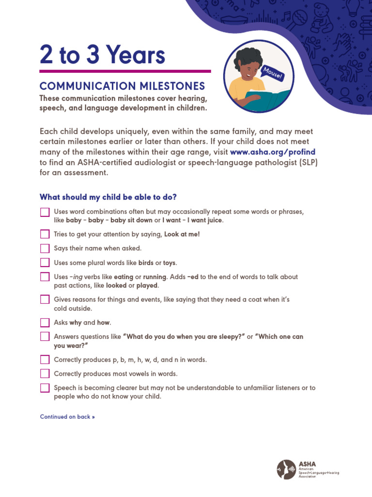 Communication Milestones 2 To 3 Years | PDF | Language Development ...