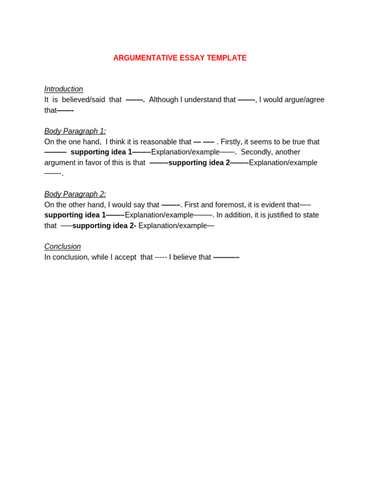 Argumentative Essay Template | PDF