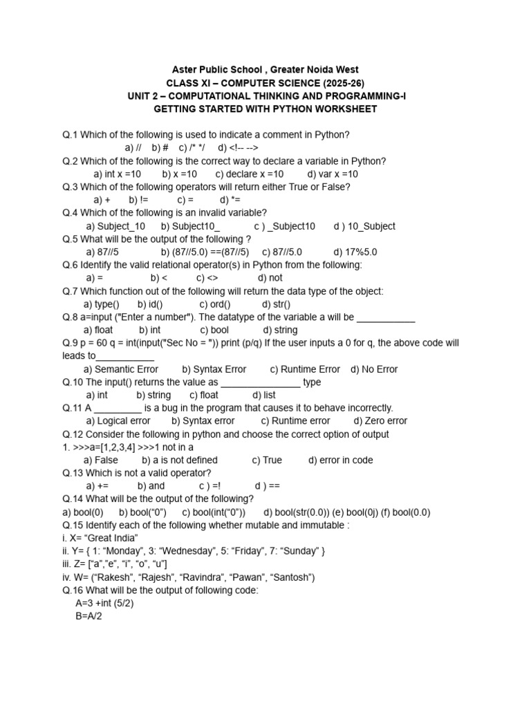 Python Class 11 Assertion & Reasoning | PDF | Boolean Data Type ...