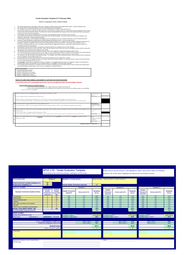 Tender Evaluation Template | Procurement | Economies