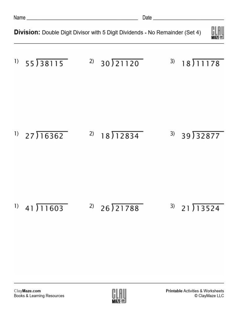 Division Double Digit Divisor No Remainder 4 | PDF