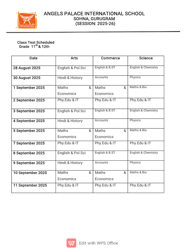 Class Test Schedule | PDF