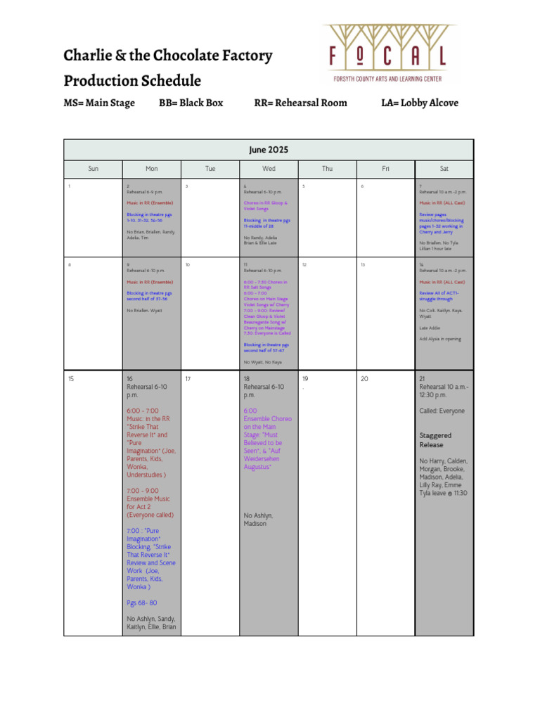 Charlie and the Chocolate Factory Schedule | PDF