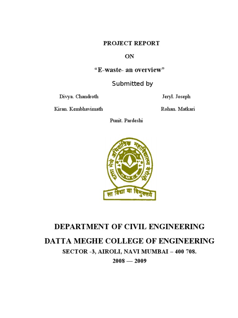 E-Waste Management Overview Project Report | PDF | Electronic Waste ...