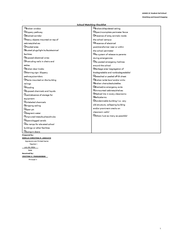 School Hazards Checklist Guide | PDF