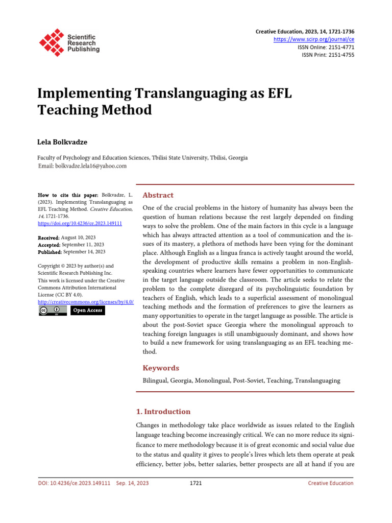 Implementing Translanguaging As EFL | PDF | Second Language | English ...