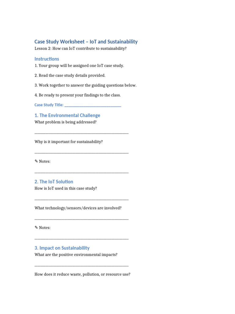 IoT Sustainability Case Study Worksheet | PDF