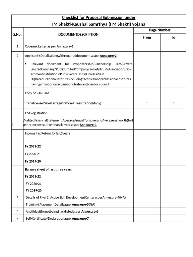 IM Shakti Proposal Submission Checklist | PDF