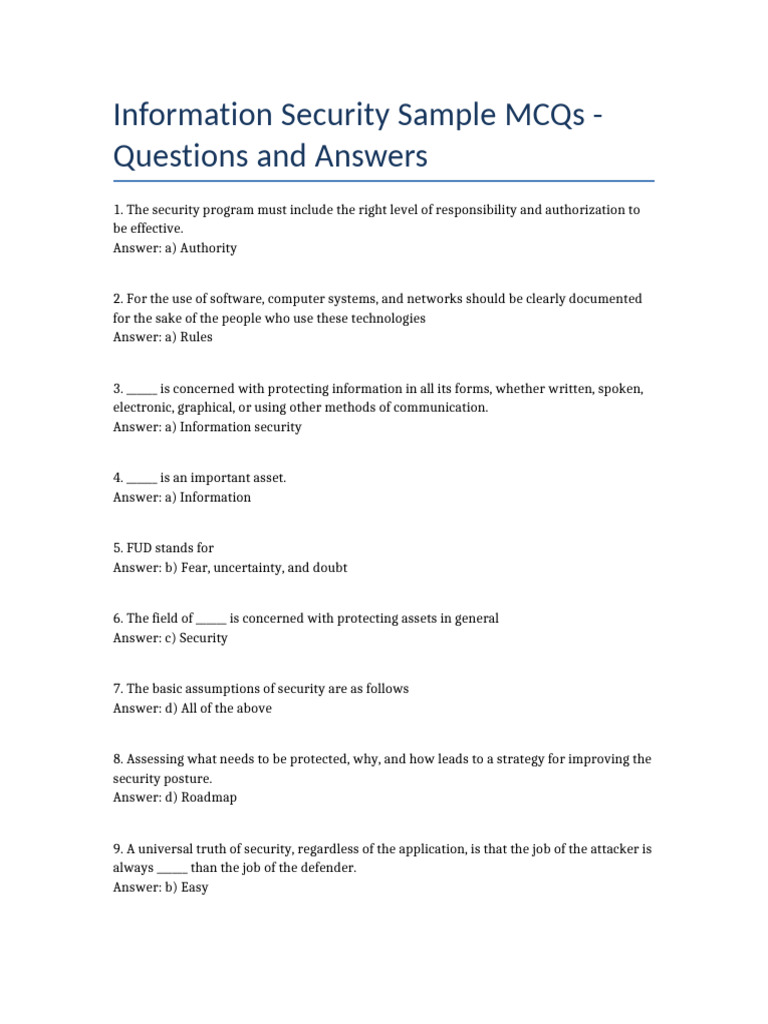 Information Security MCQs QA Part1 | PDF | Security | Computer Security