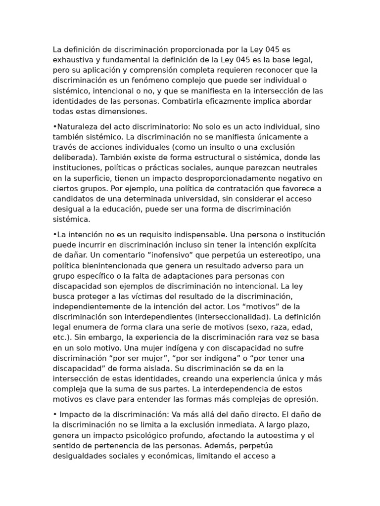 Definición de La Ley 045 | PDF | Discriminación | Invalidez