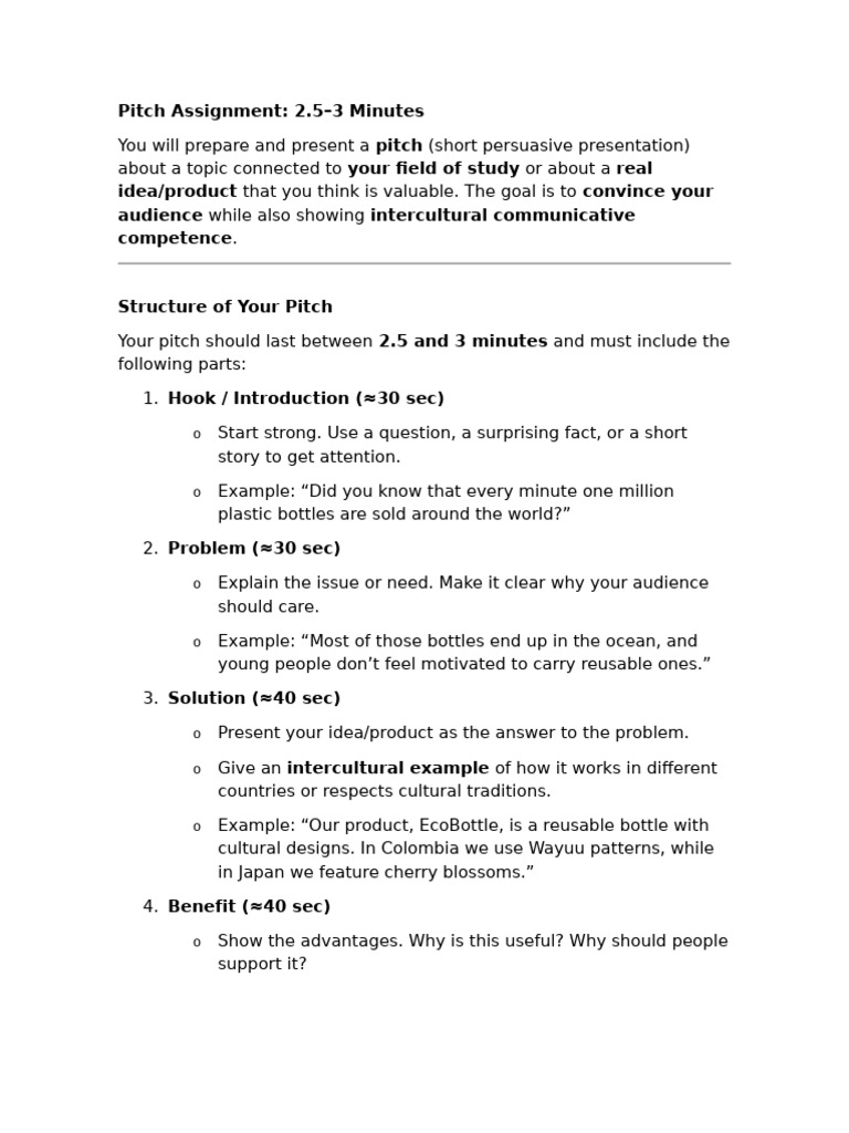Pitch Assignment PROJECT Overview and TEMPLATE | PDF | English Language ...