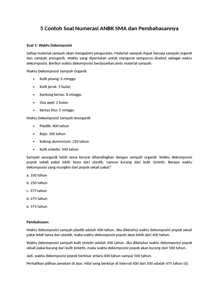 Contoh Soal Numerasi ANBK SMA | PDF
