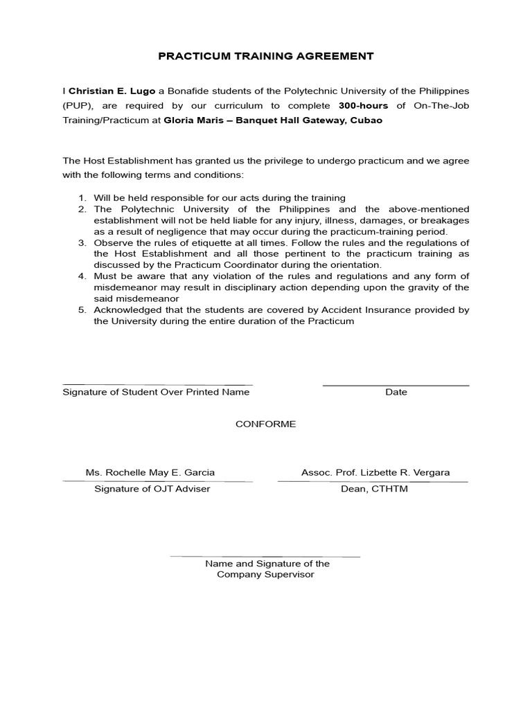 Practicum Training Agreement | PDF