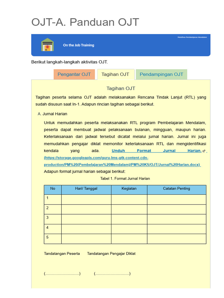 Ojt A Panduan Ojt Pm Ks Bgtk Kalteng Mura 2 Pdf