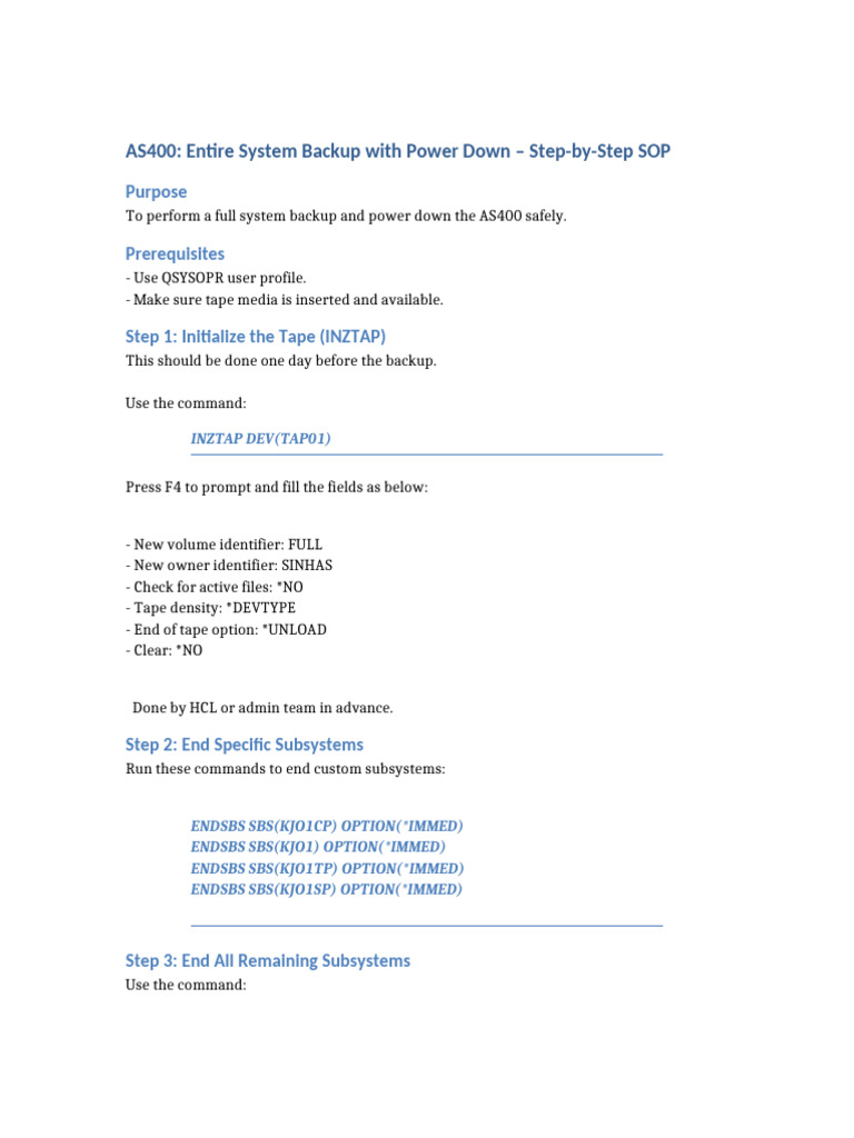 As400 Backup Sop | PDF