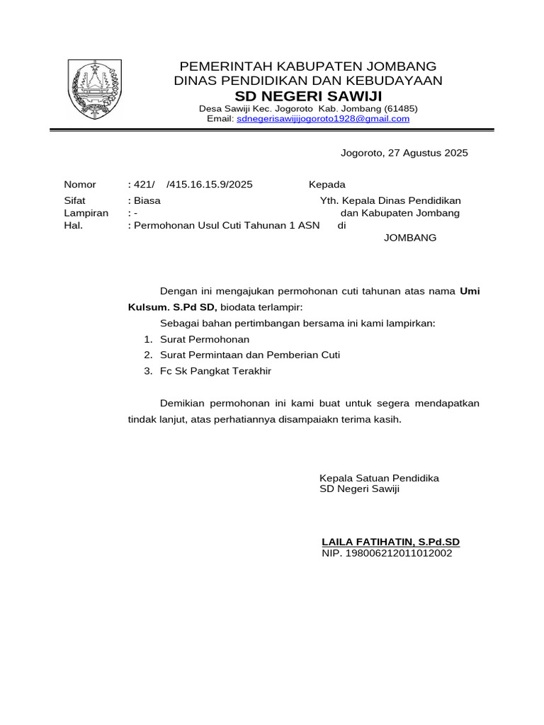 2 Surat Permohonan Cuti ASN Bu Umi | PDF