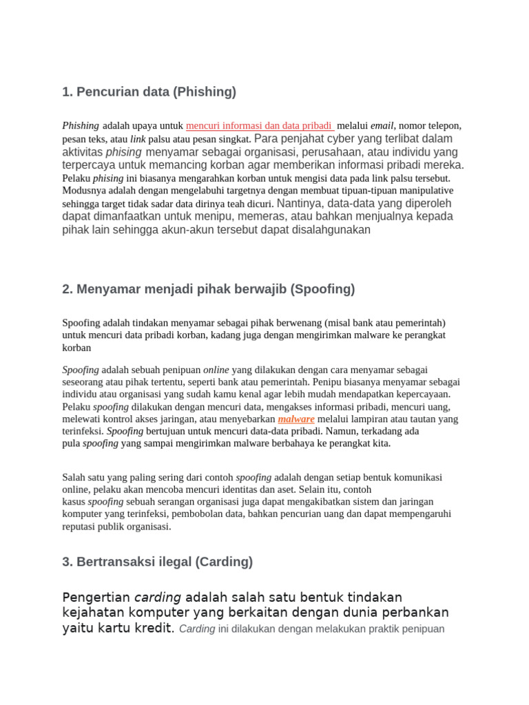 Jenis Kejahatan Siber dan Cara Menghindarinya | PDF