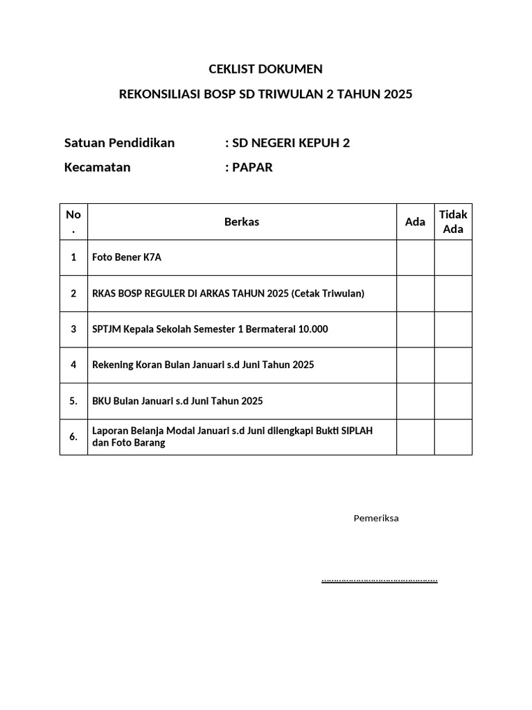 Ceklist Dokumen Pdf