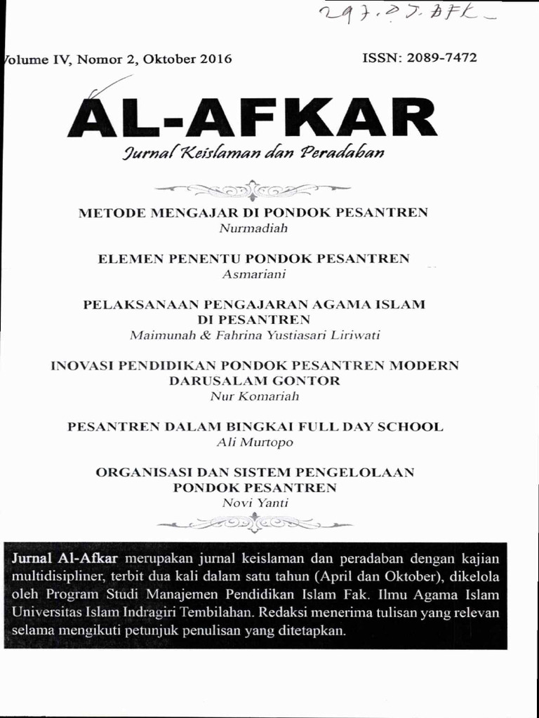 Al - Afkar, Volume IV, Nomor 2, Oktober 2016 Issn. 2089 - 7472 | PDF