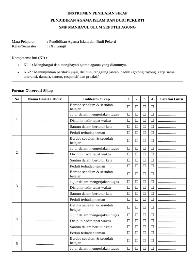Instrumen Penilaian Sikap | PDF