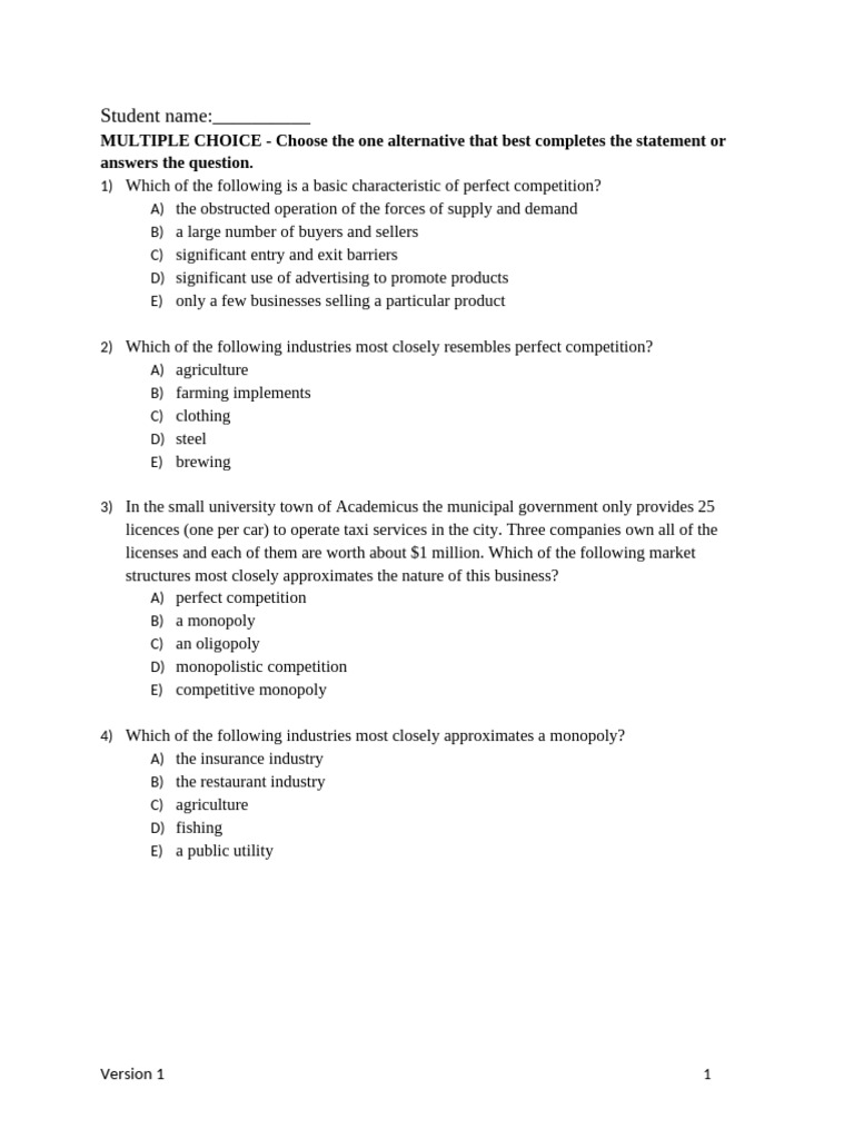 Chapter 5 Review Quiz | PDF | Monopoly | Market Power