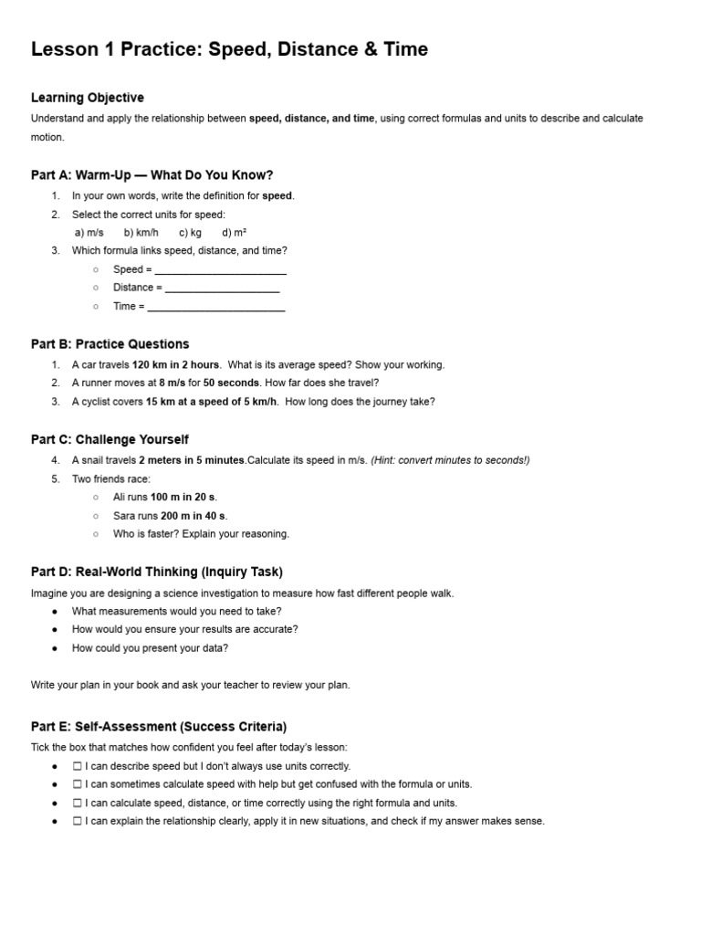 7.1 Lesson 1 - Speed Distance Time | PDF