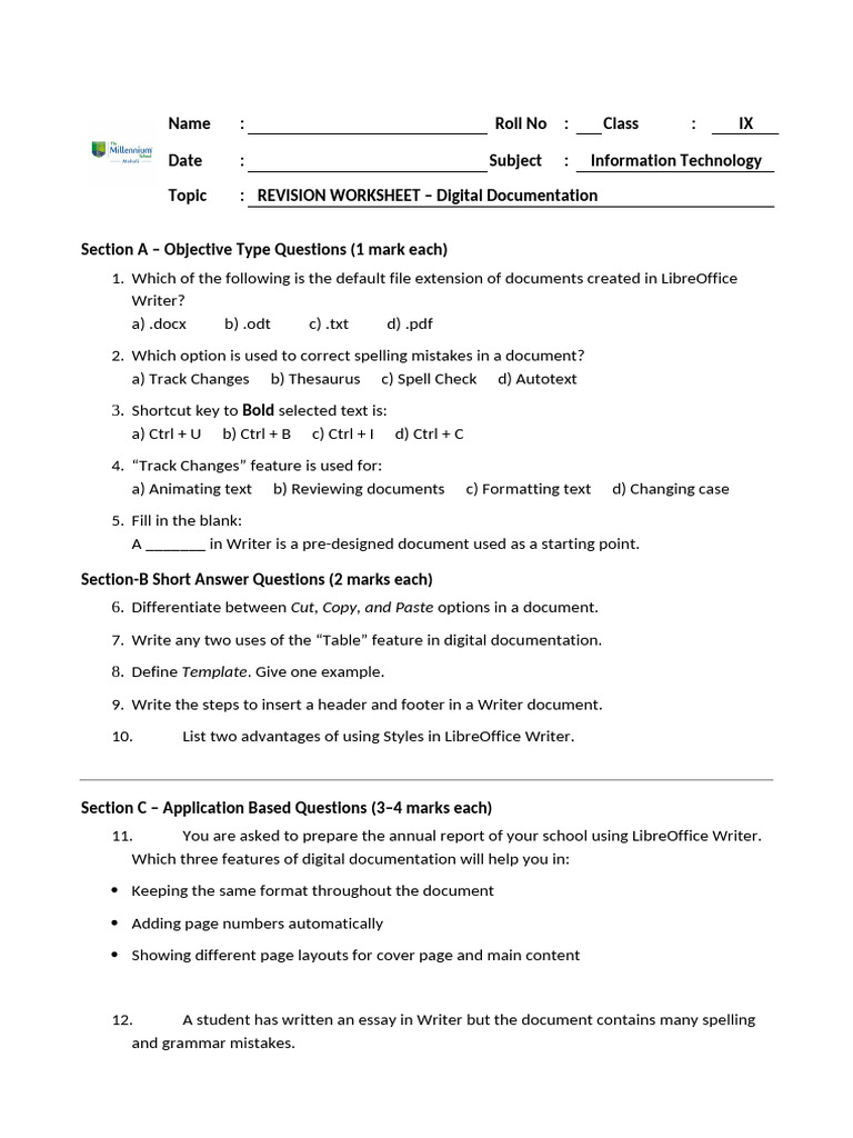 Digital Documentation Revision Worksheet | PDF