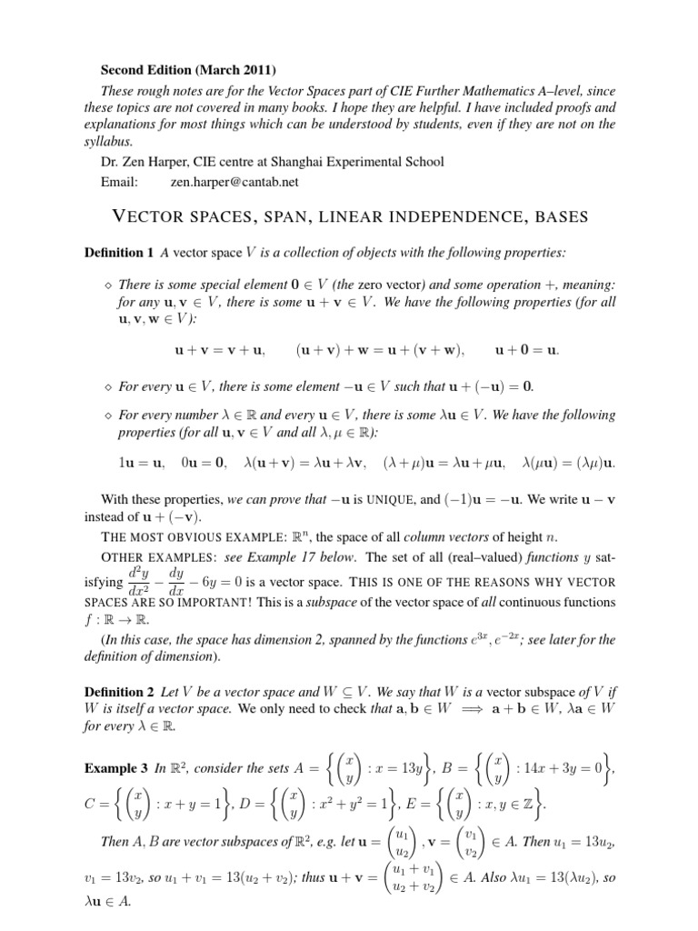Understanding Vector Spaces and Bases | PDF | Eigenvalues And ...