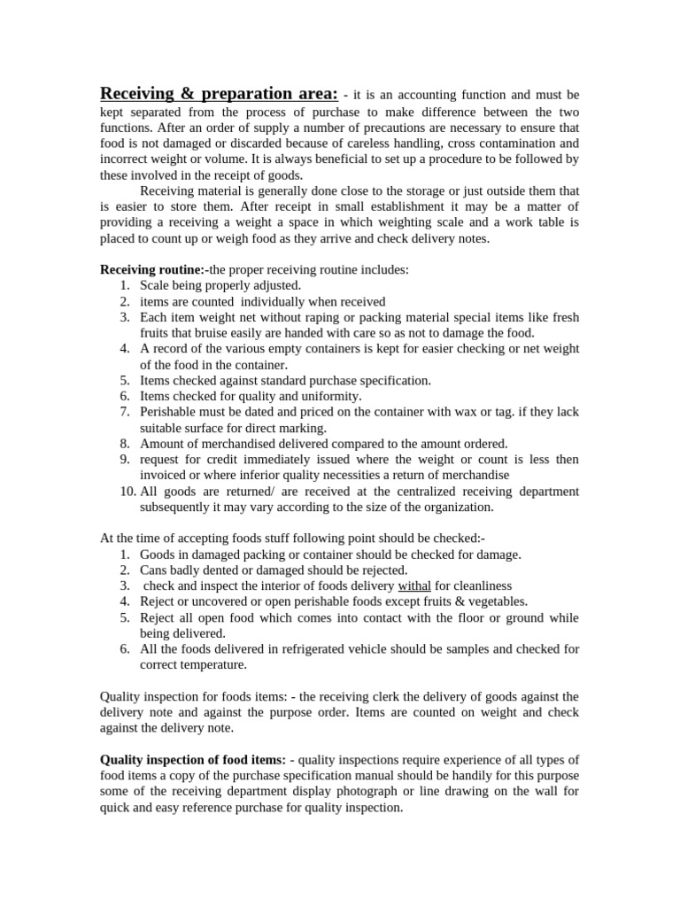Receiving & Preparation | PDF | Receipt | Weight