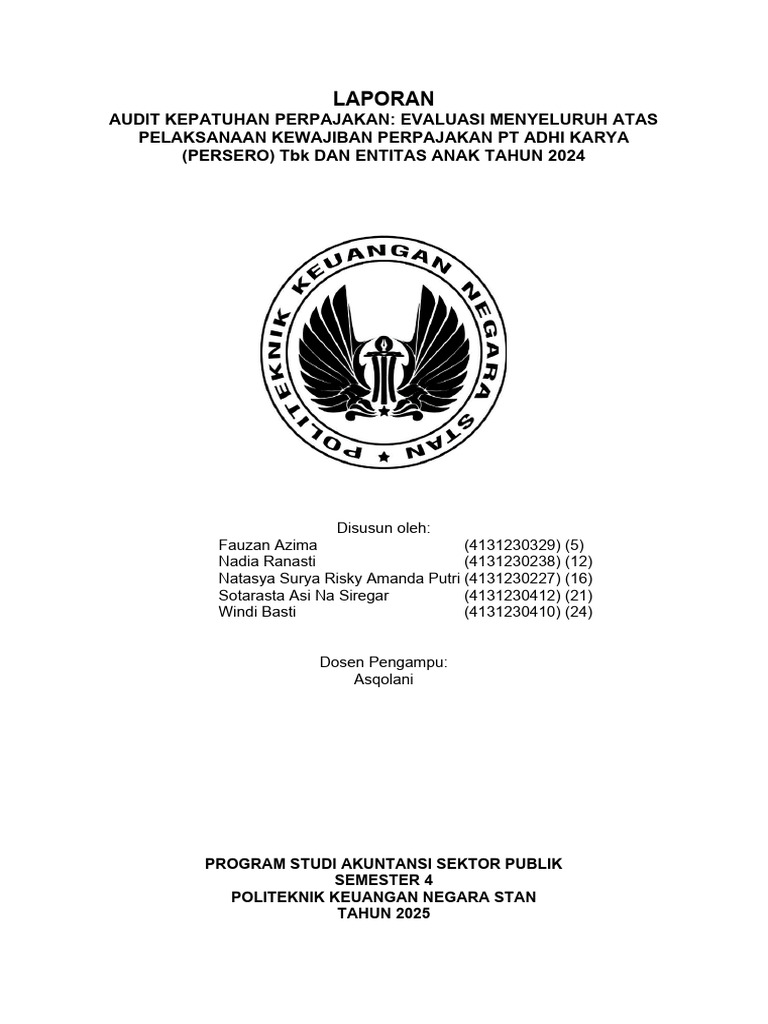 Audit Kepatuhan Pajak PT Adhi Karya 2024 | PDF