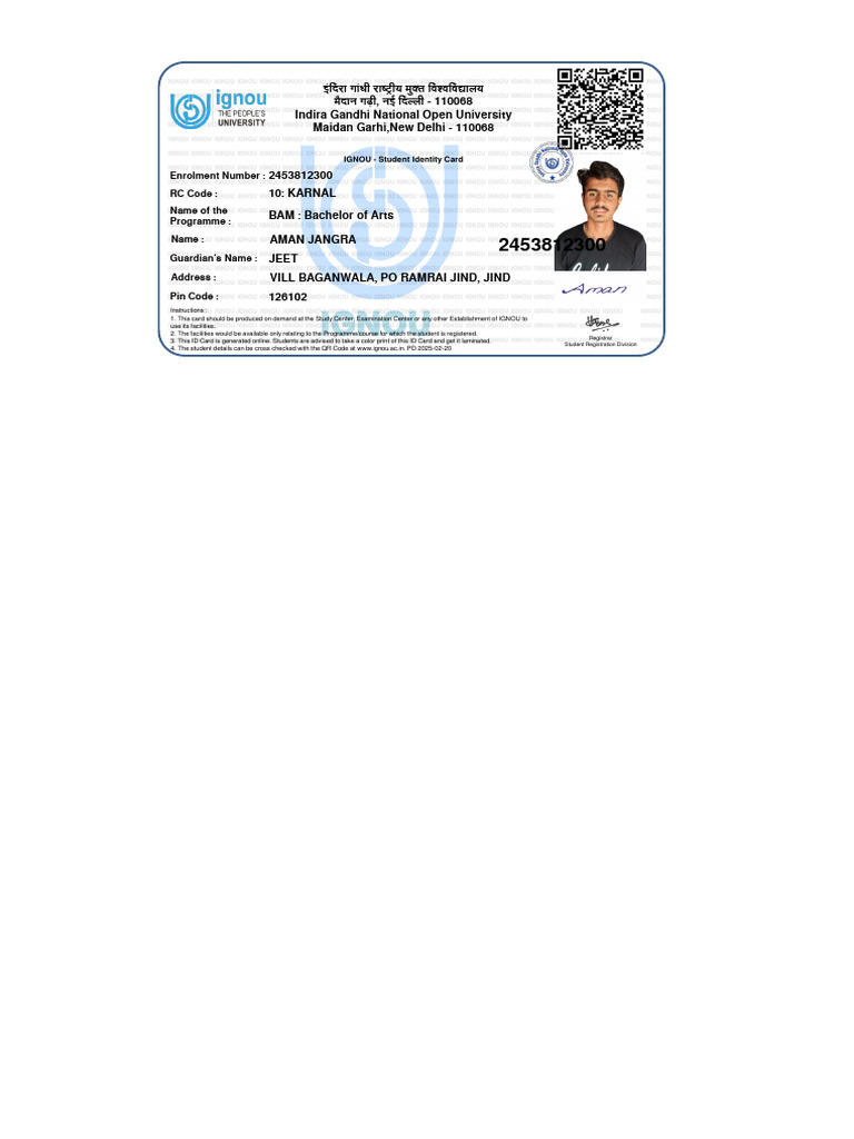 IGNOU Student Identity Card Details | PDF
