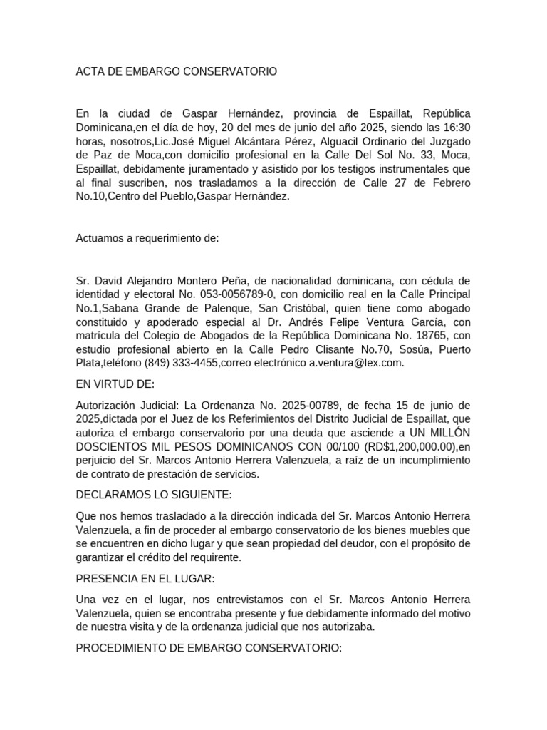 Acta de Embargo Conservatorio | PDF | República Dominicana
