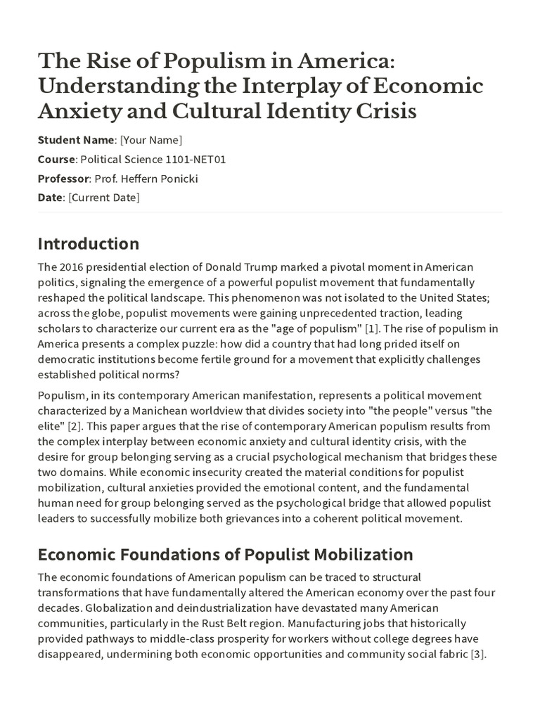 Populism in America: Economic and Cultural Roots | PDF | Populism ...