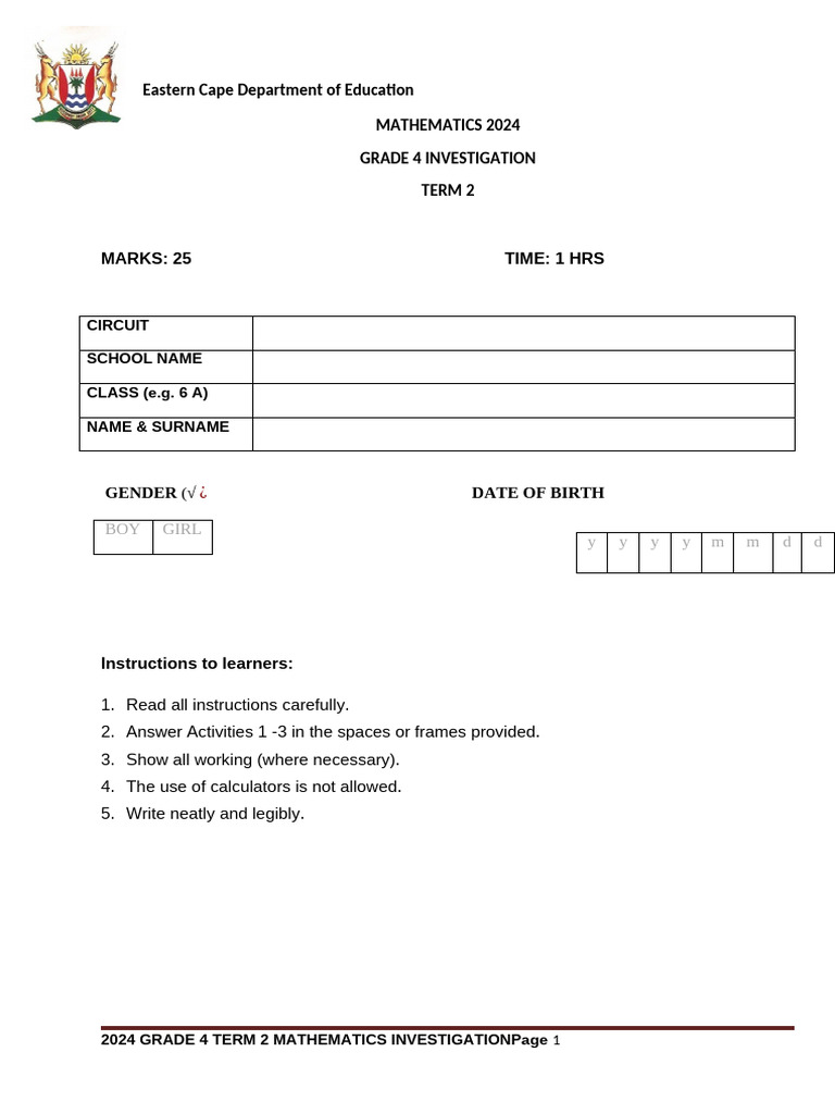 Grade 4 Math Investigation: Patterns & Costs | PDF | Mathematics
