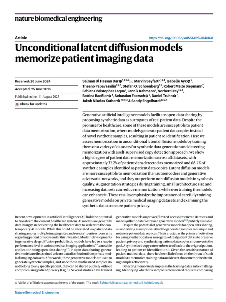 Unconditional Latent Diffusion Models Memorize Patient Imaging Data ...