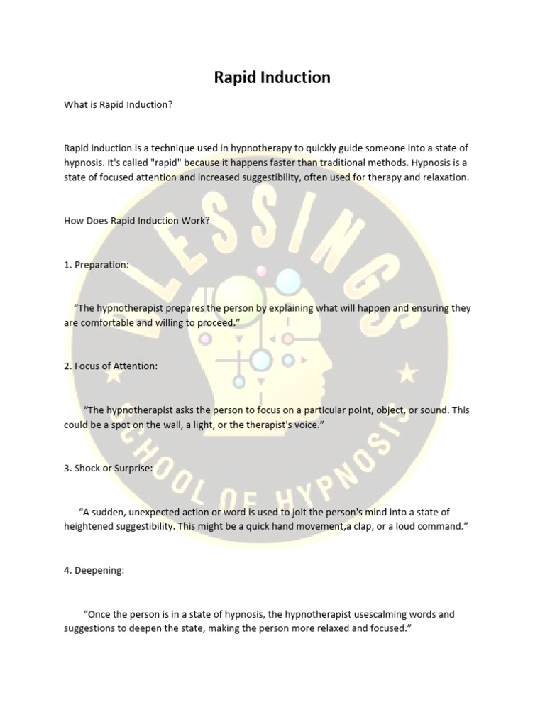 Class 15 - Part 2 - Rapid Inductions | PDF | Hypnotherapy | Hypnosis