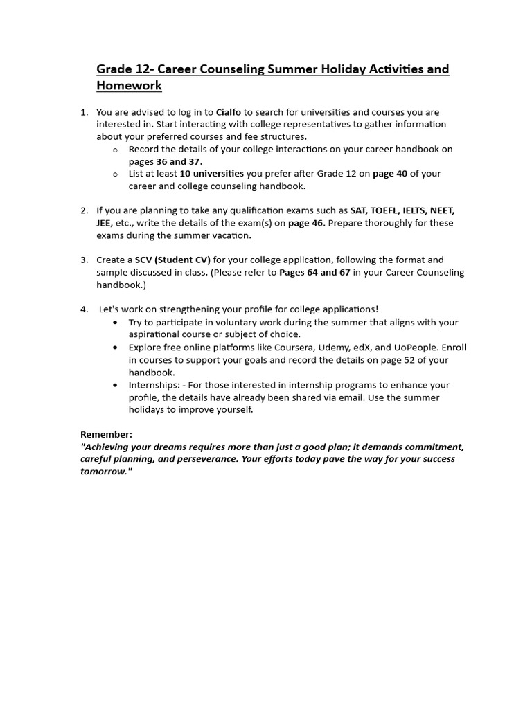 Grade 12 Career Counseling Activities | PDF