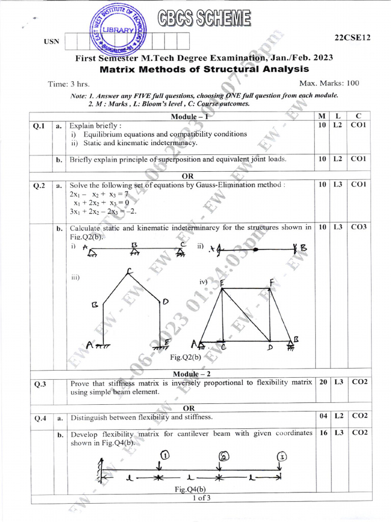 22CSE12-Jan - Feb 2023 Matrix Methods of Structural Analysis | PDF ...